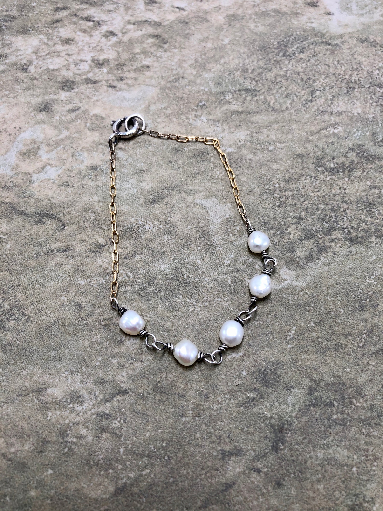 Moonlit - Freshwater Pearl, 14k Gold Fill and Sterling Silver Bracelet ...