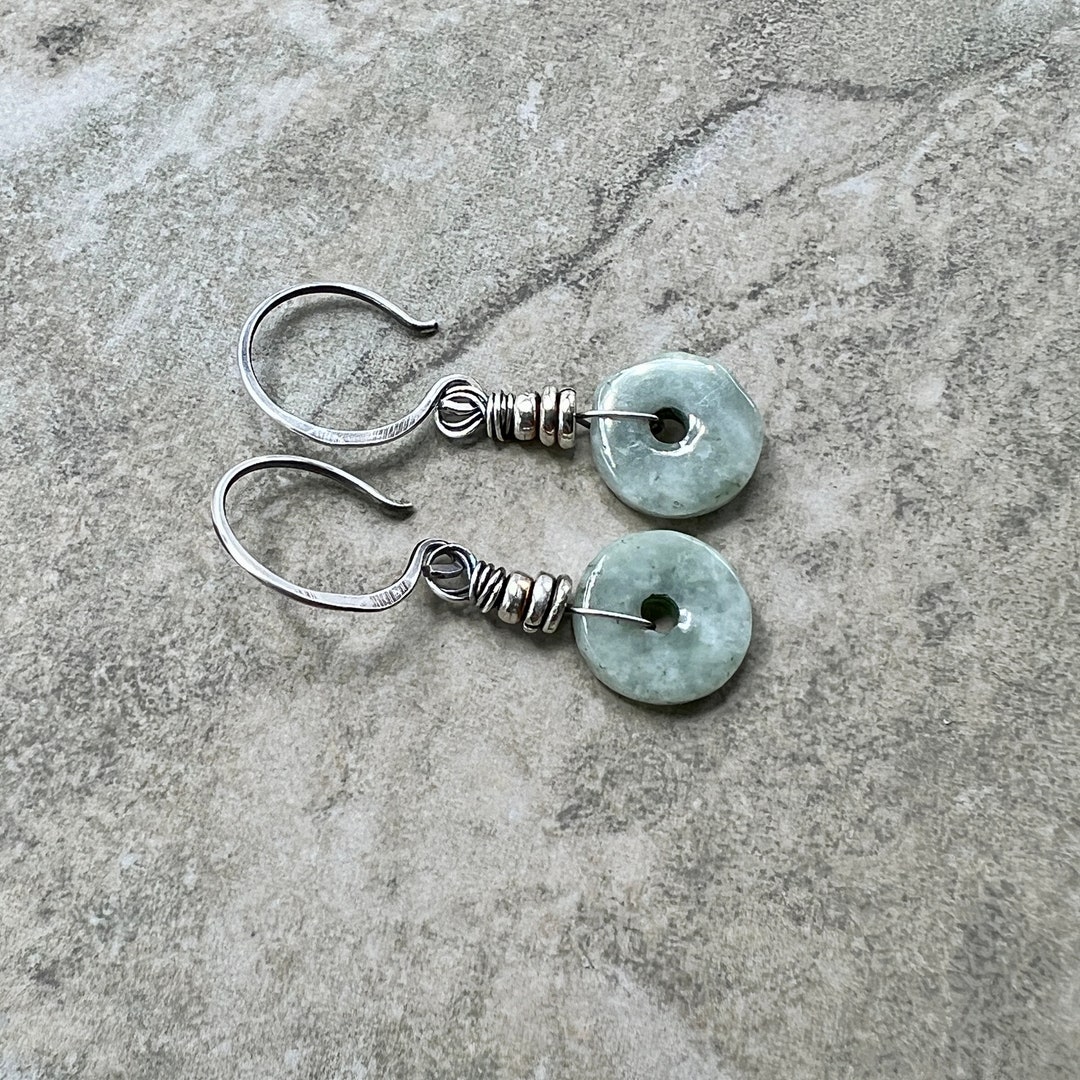 Jade Buttons Jade and Sterling Silver Earrings - Etsy