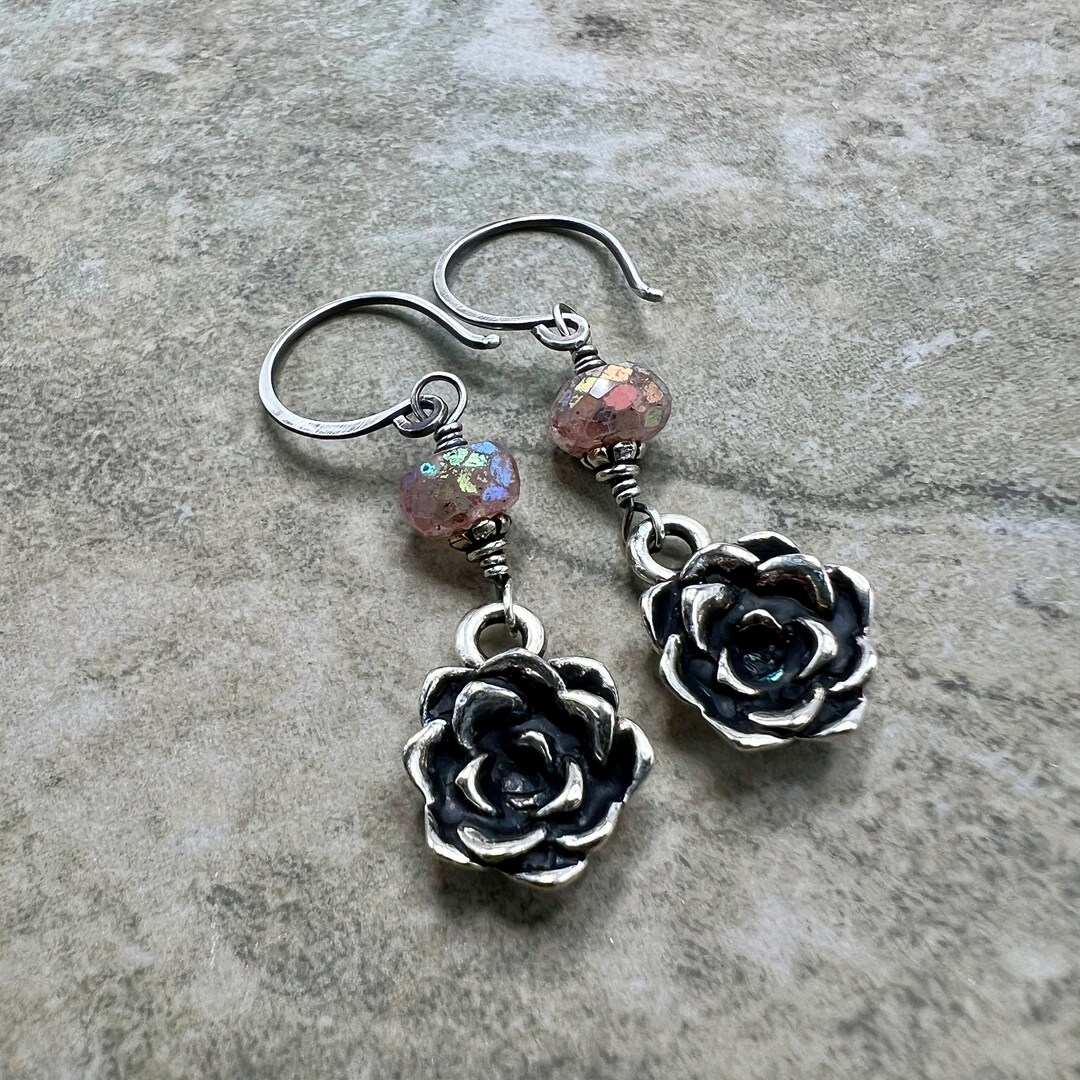 Ruby Begonia - Mystic Strawberry Quartz, Antiqued Silver Plate Fine ...