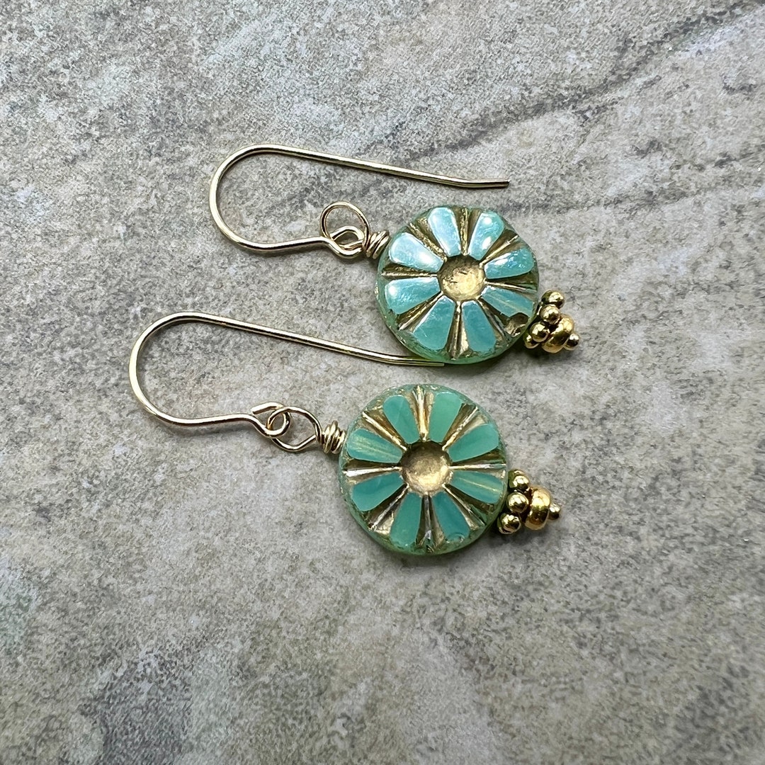 Sea Bloom - Czech Glass Cosmo Flower and 14k Gold Filled Earrings - Etsy