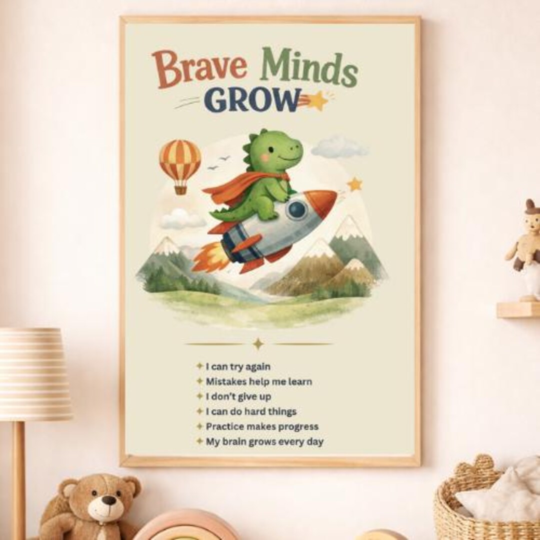Growth Mindset Poster for Boys Ages 3–8 | Brave Minds Grow Printable ...