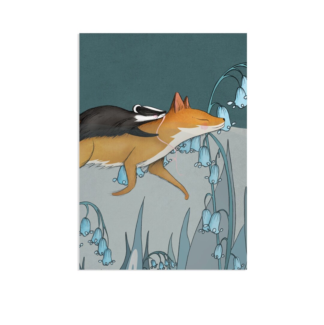 Fox Badger Greetings Card Foxley Wood Swimming in the Bluebell Woods - Etsy