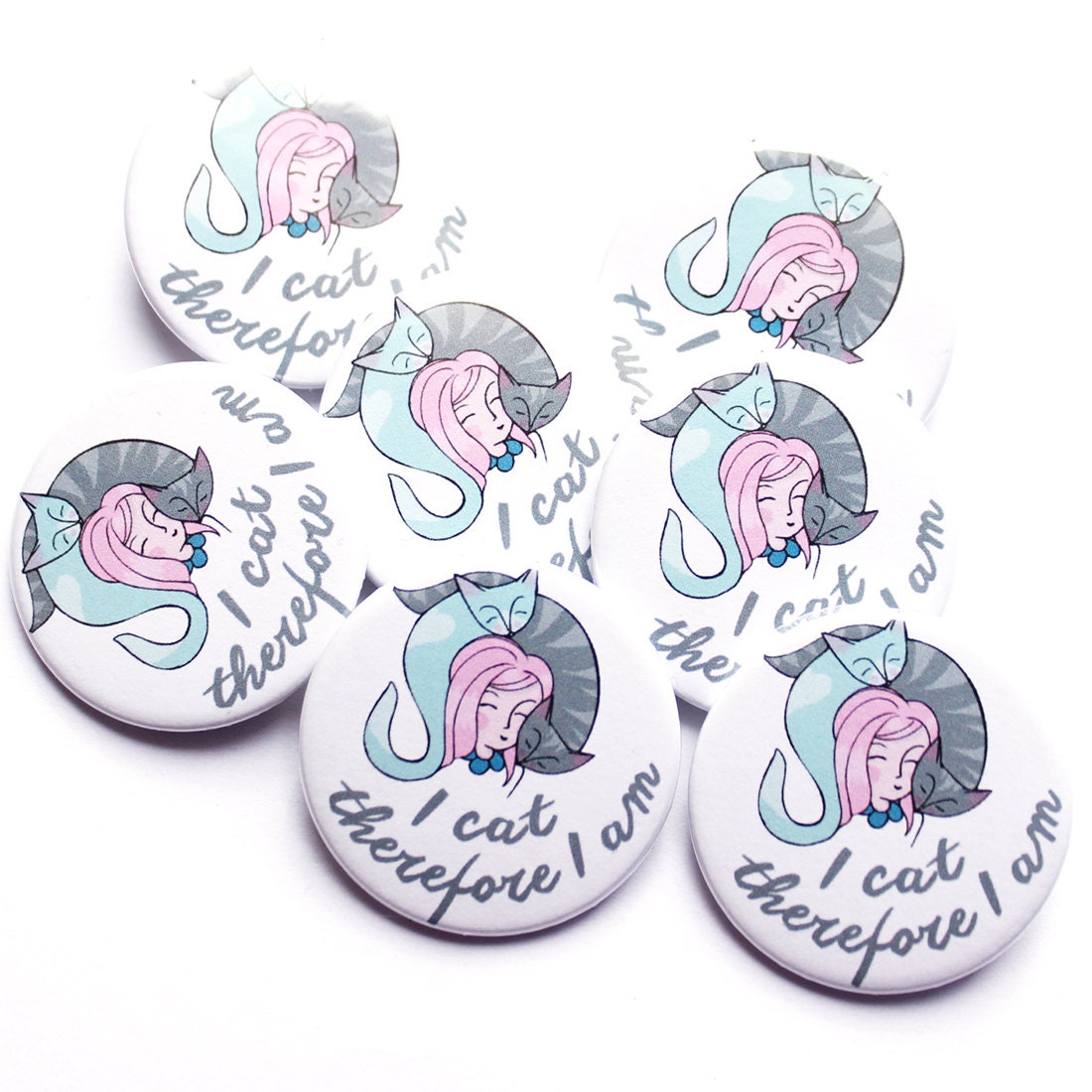 Cat Badge Pin I Cat therefore I am Badges pin crazy cat | Etsy