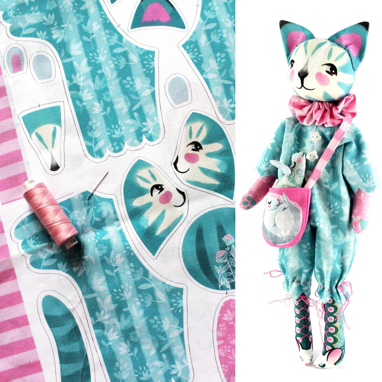 Cat Clown Dolly DIY Kit - Sewing Kit Cat Doll - STUFFING NOT Included ...