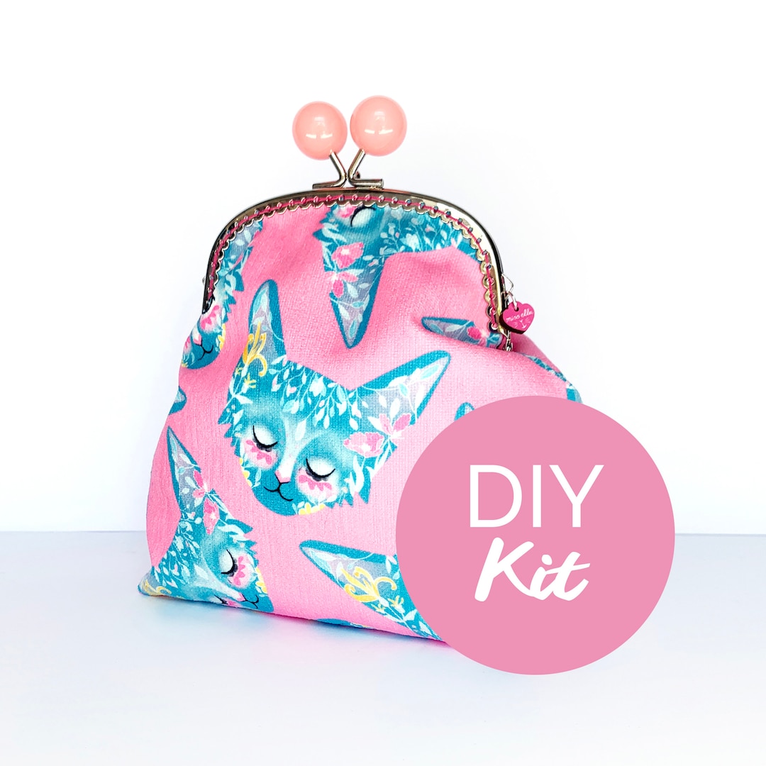 DIY Cat Sewing KIT Pink Floral Cat Bobble Purse Sewing Kit Purse Craft ...