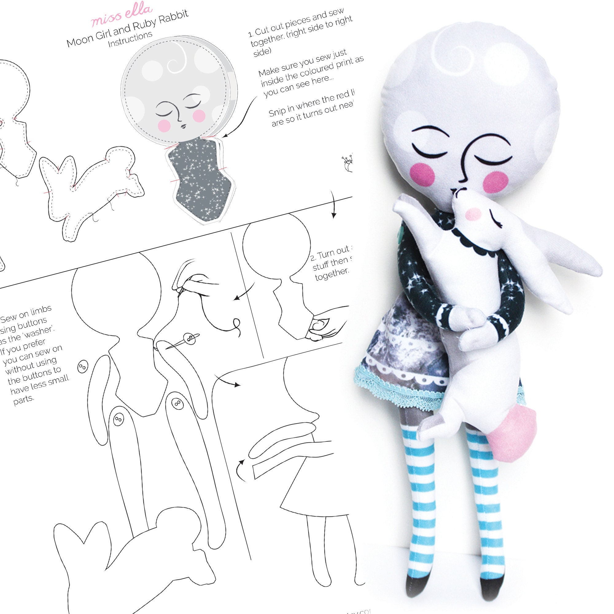 DIY KIT Moon Girl Doll and Ruby the Moon Rabbit Plush | Etsy