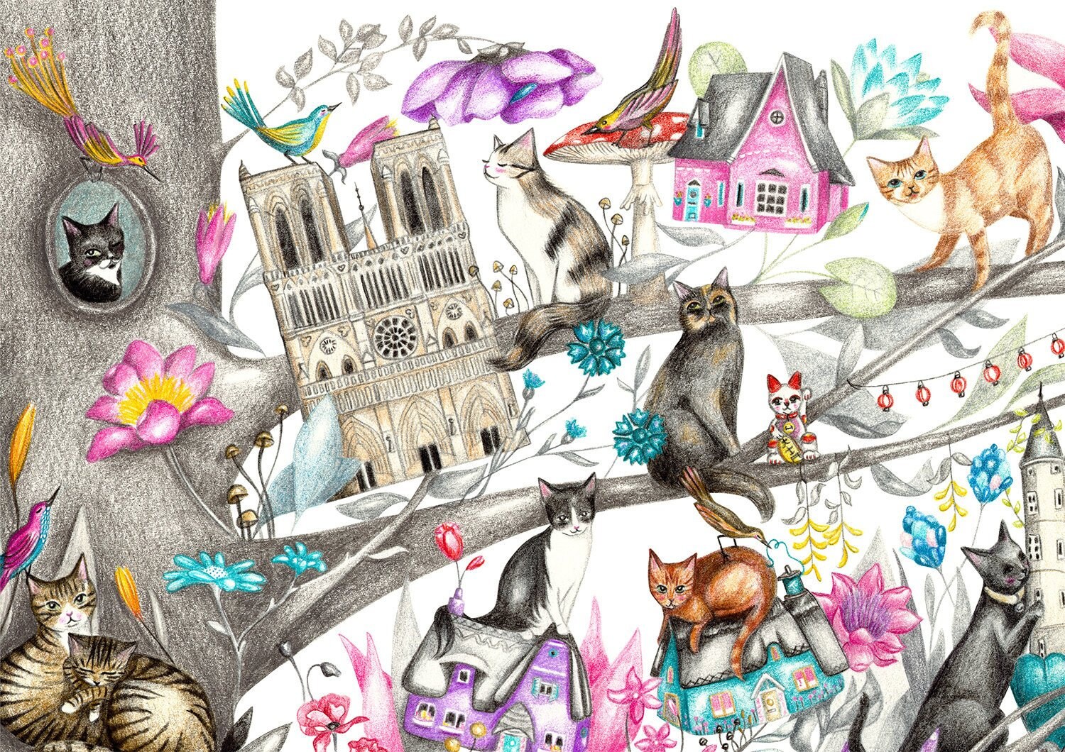 Cat tree Illustration Art Print art decor home wall art | Etsy