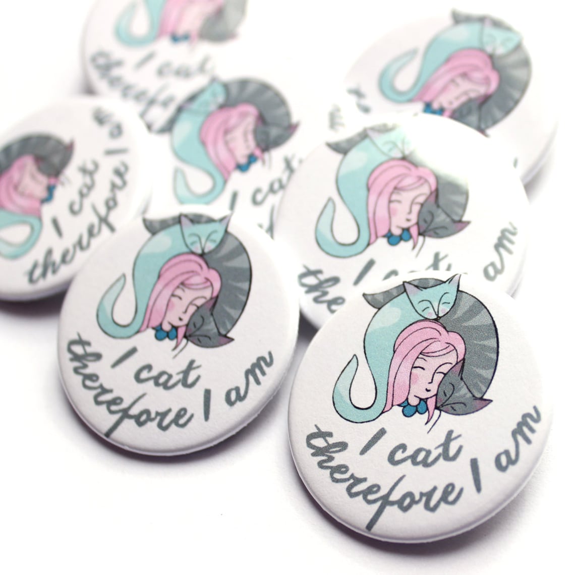 Cat Badge Pin I Cat therefore I am Badges pin crazy cat | Etsy