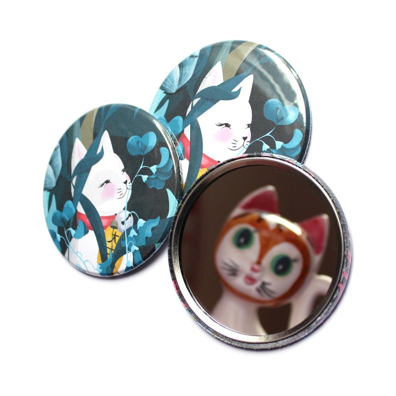Lucky Cat Pocket Mirror - Maneki Neko Flowers Animals Mirrors Cute ...