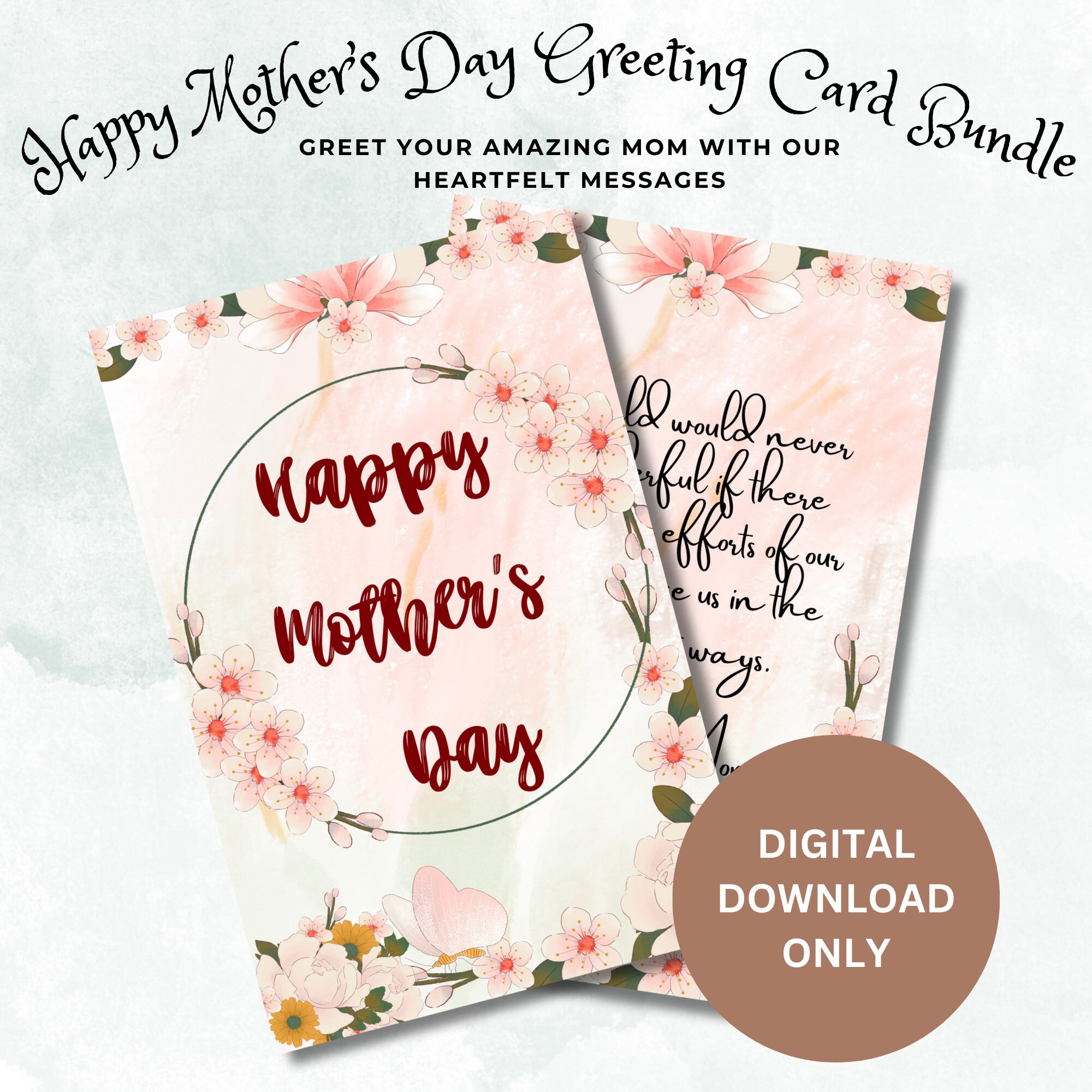 Printable Floral Happy Mother's Day Greeting Card With a Message/letter ...