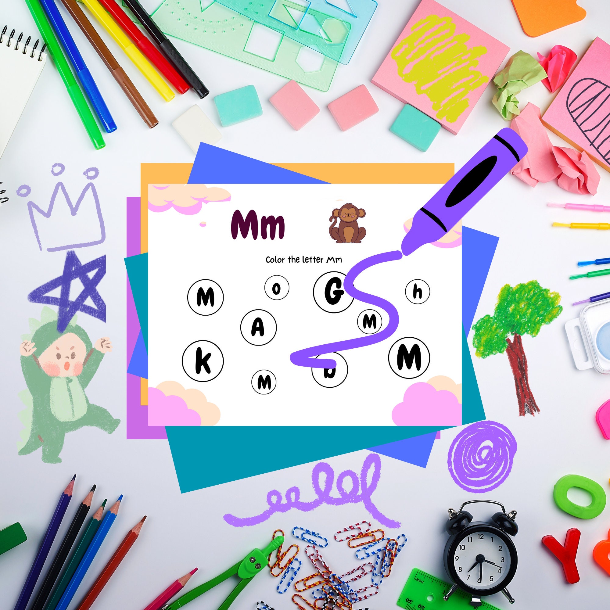 Cloud Design Alphabet Worksheets for Kids | Instant Download and Print ...