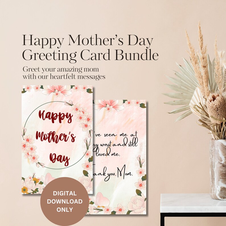 Printable Floral Happy Mother's Day Greeting Card With a Message/letter ...