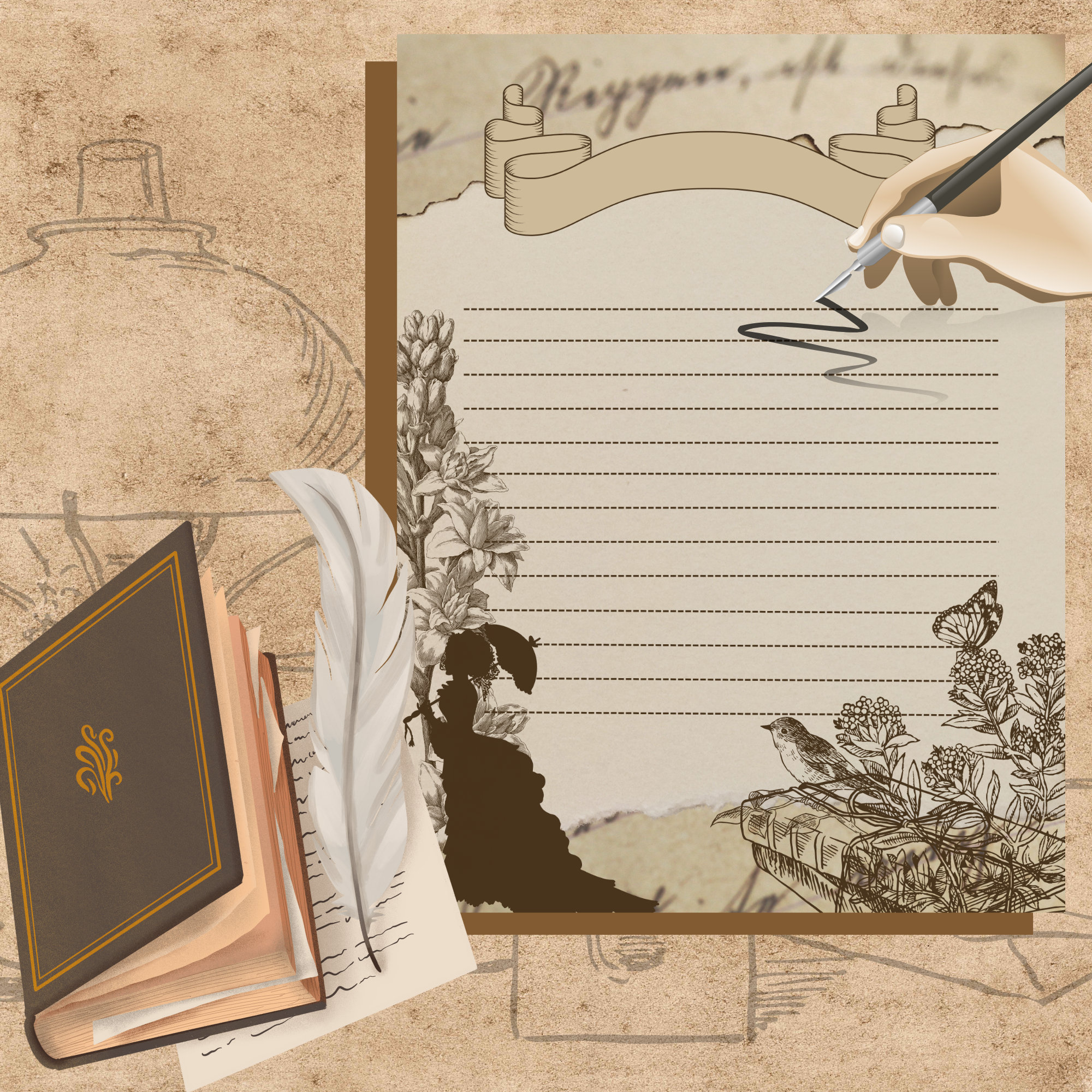 Vintage Theme Printable Notepad Template Available in 5 Sizes Instant ...