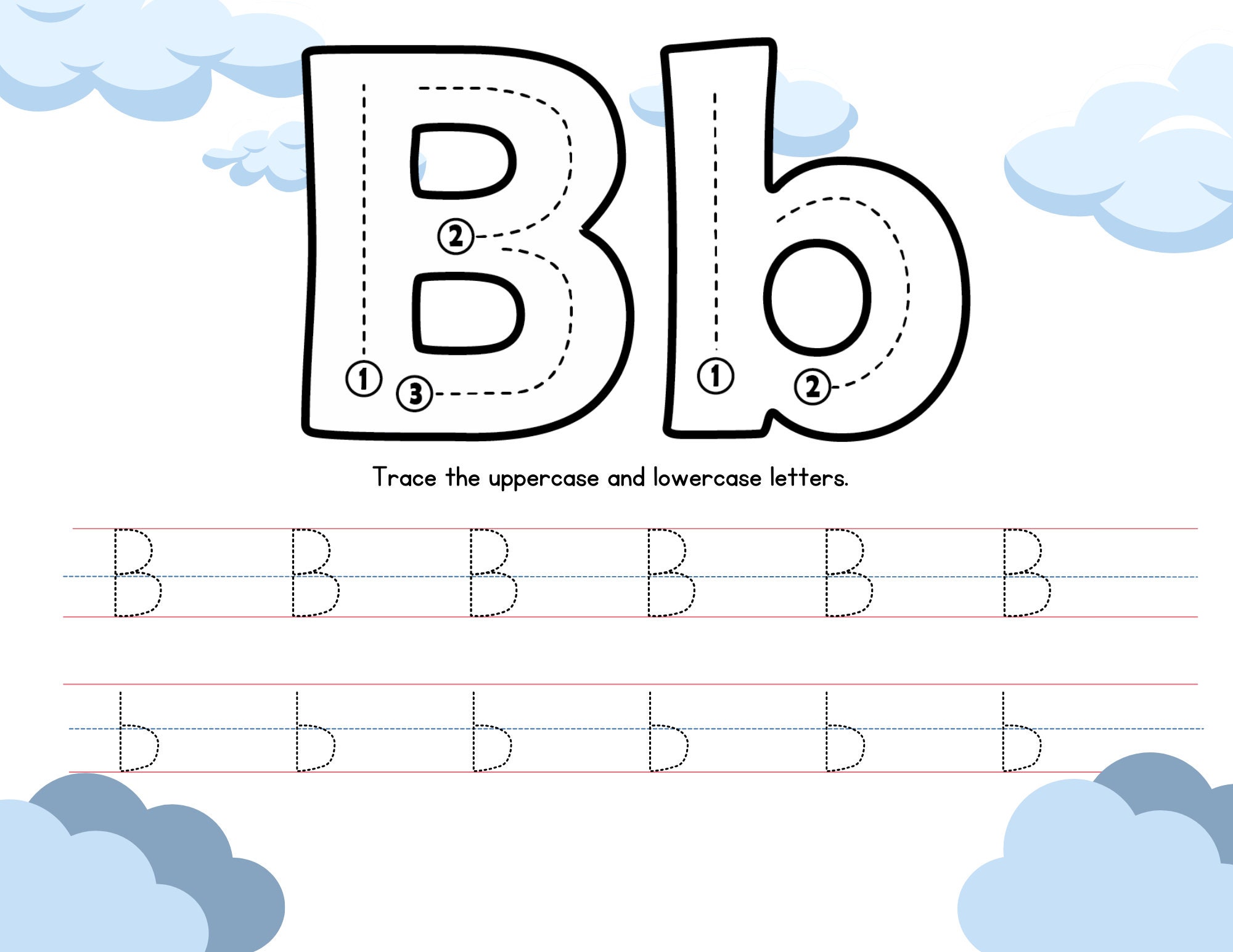 Cloud Design Alphabet Worksheets for Kids BOYS AND GIRLS Preschool ...