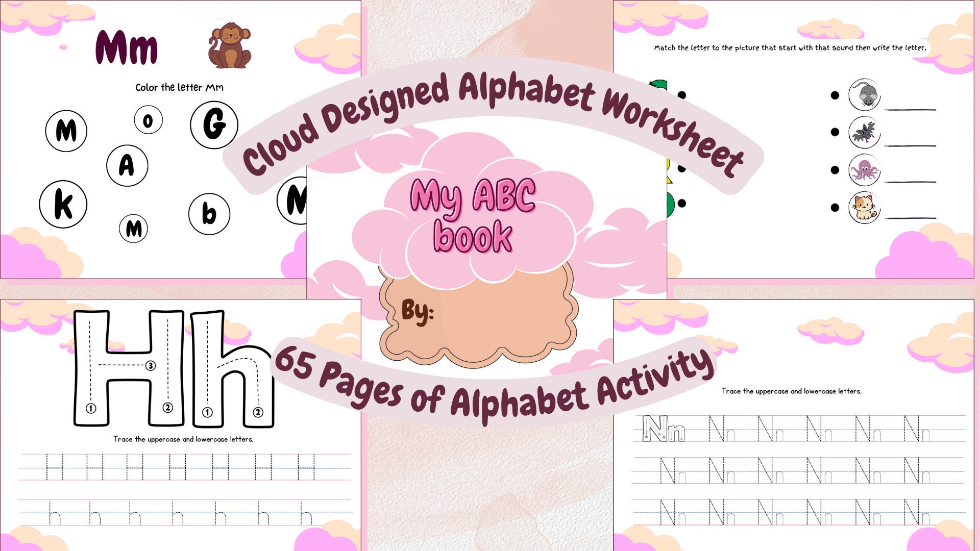 Cloud Design Alphabet Worksheets for Kids BOYS AND GIRLS Preschool ...