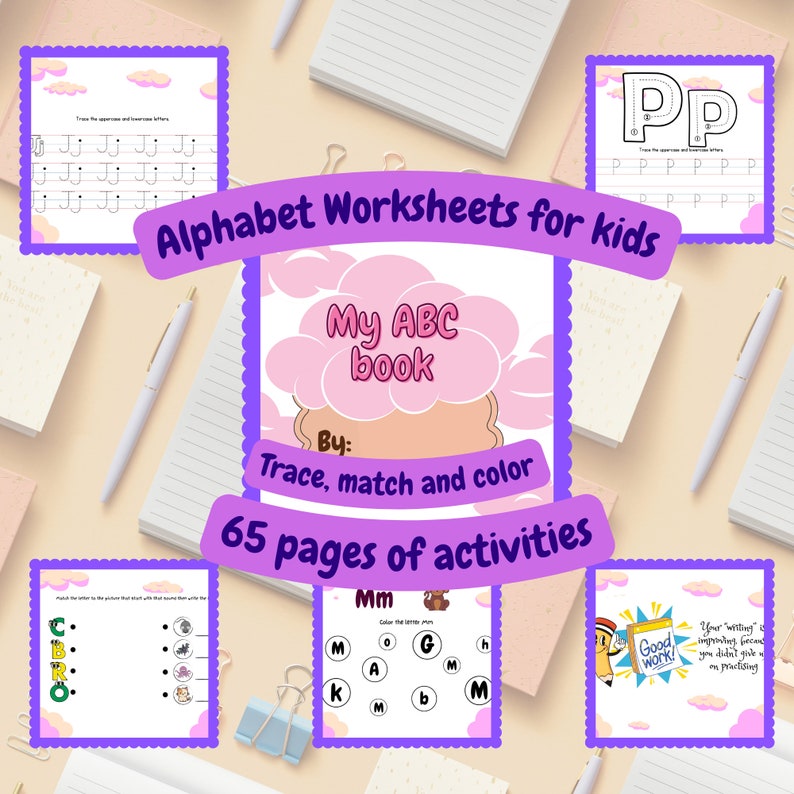 Cloud Design Alphabet Worksheets for Kids | Instant Download and Print ...