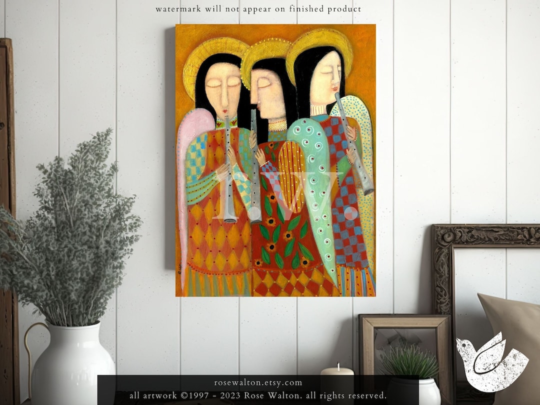 Trio of Angels by Rose Walton Canvas Wrap Print Gift for Folk Art ...