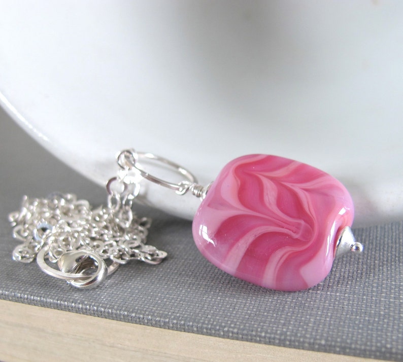 Pink Glass Necklace, Hot Pink Glass, Pale Pink Glass, Silver Necklace ...