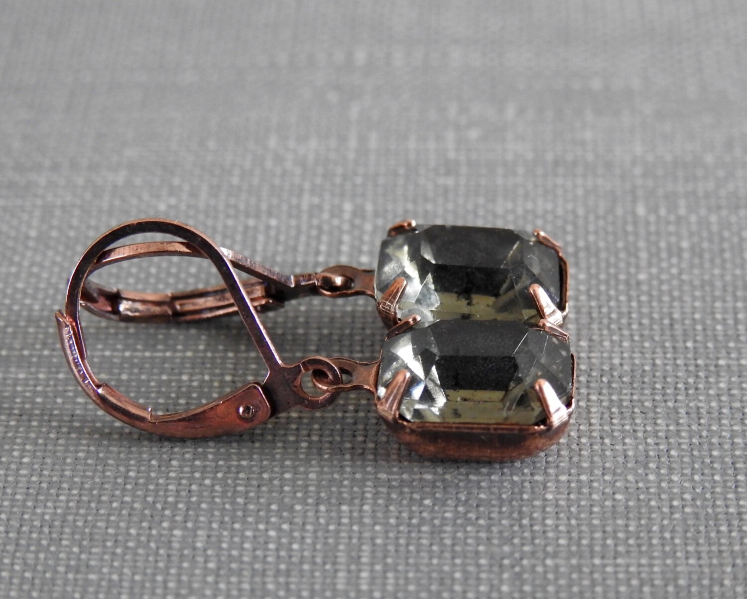 Grey Green Earrings, Copper Earrings, Vintage Rhinestones, Black ...