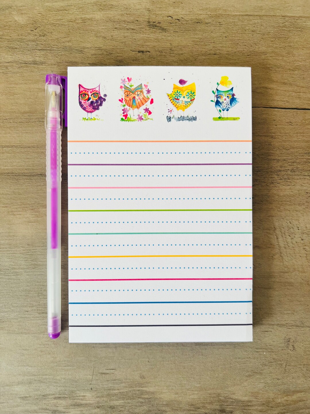 Colorful Owl Cute Lined Notepad 4x6 100 Sheets Watercolor Listing ...