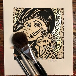 Original Linocut Print of Mother and Child mary, Jesus, Printed on 210 ...