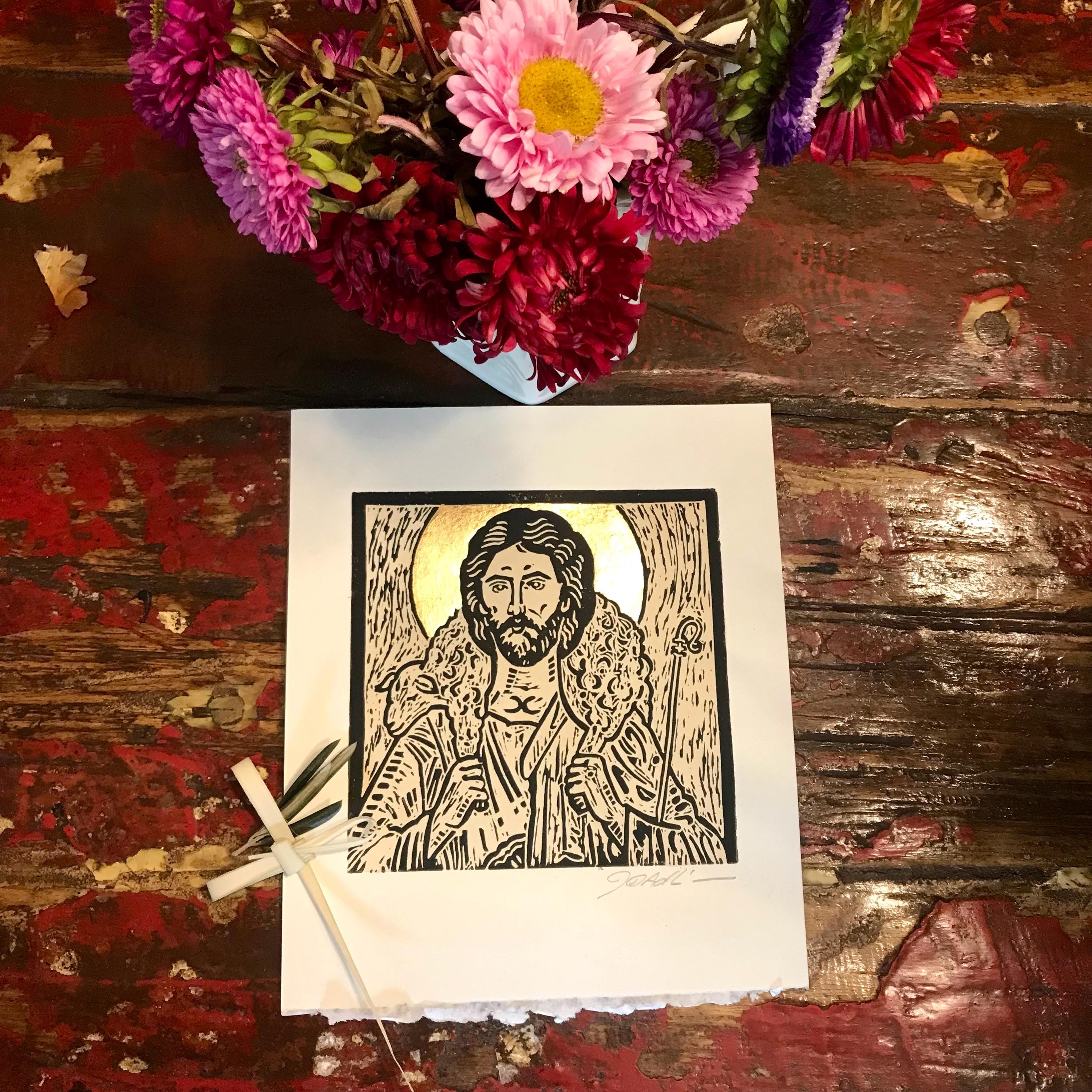 Original Linocut Print of Jesus Holding a Lamb, Printed on 210 Gsm ...