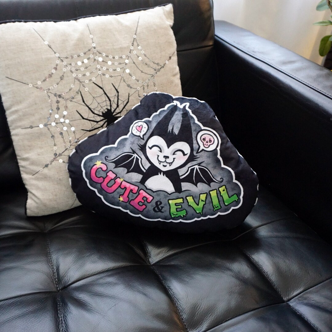 Cute and Evil Batcat Super Soft Decorative Throw Pillow for Your Bed or ...