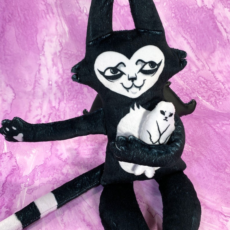 Stuffy Batcat Soft black and white monster cat plush doll | Etsy