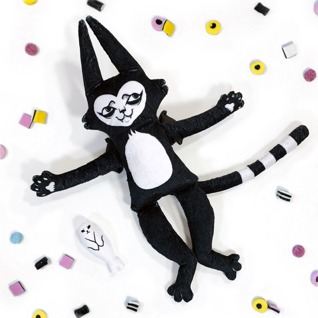 Stuffy Batcat - Soft Black and White Monster Cat Plush Doll With Baby ...