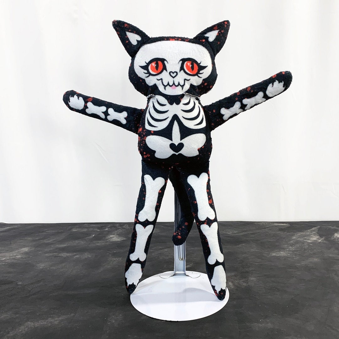 Spooky Skeleton Cat Plush – Red Eyed, Black and Red Spatter Doll - Etsy