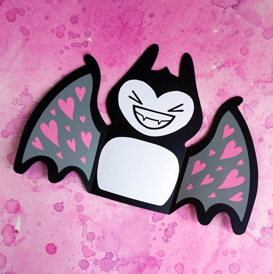 Bat Shaped Card - Handmade Blank Card - Cute Bat With Hearts - Thick ...
