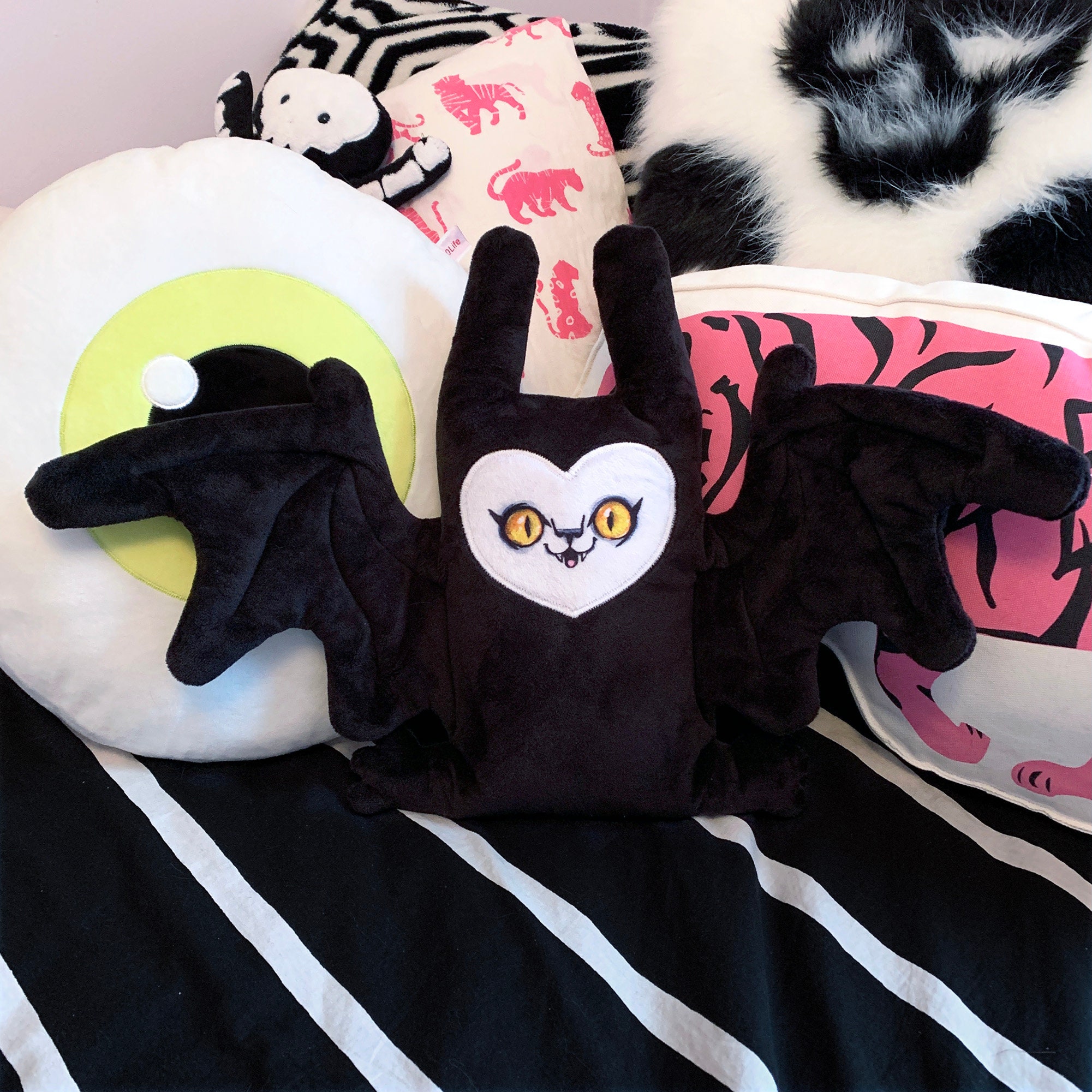 perfect for cuddling -BLPOOAK705 gray bat with a cute face with green ...