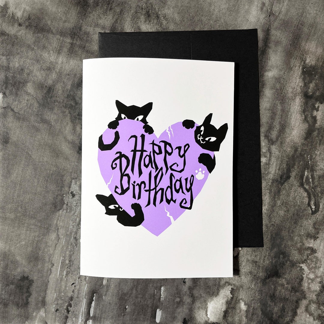 Birthday Card, Goth Birthday Card With Interior Image, Three Black Cats ...