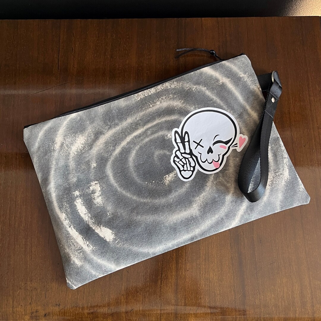 Zipper Clutch Bag - Winky Skull and Black Lightning Bolts - Handpainted ...