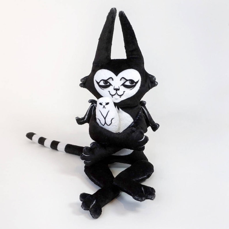 Stuffy Batcat Soft black and white monster cat plush doll | Etsy
