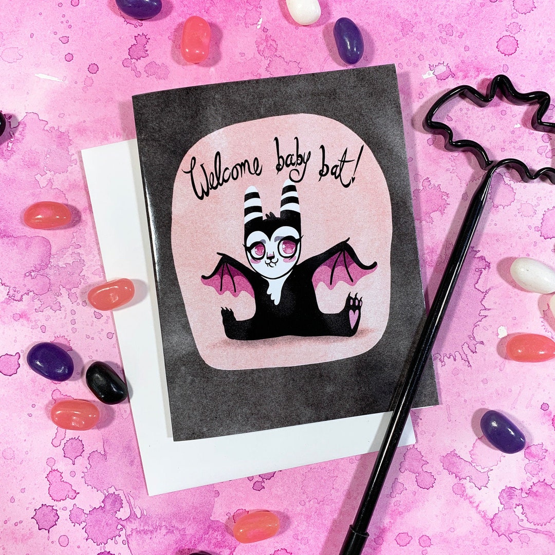 Welcome Baby Bat - A Glossy Greeting Card for New Baby - Hearts Inside ...