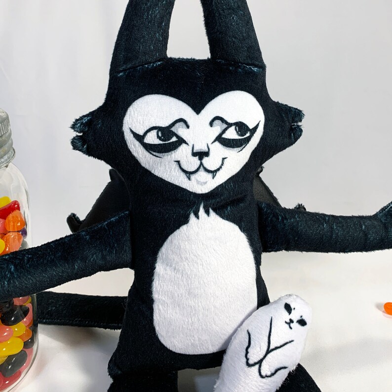 Stuffy Batcat Soft Black and White Monster Cat Plush Doll | Etsy