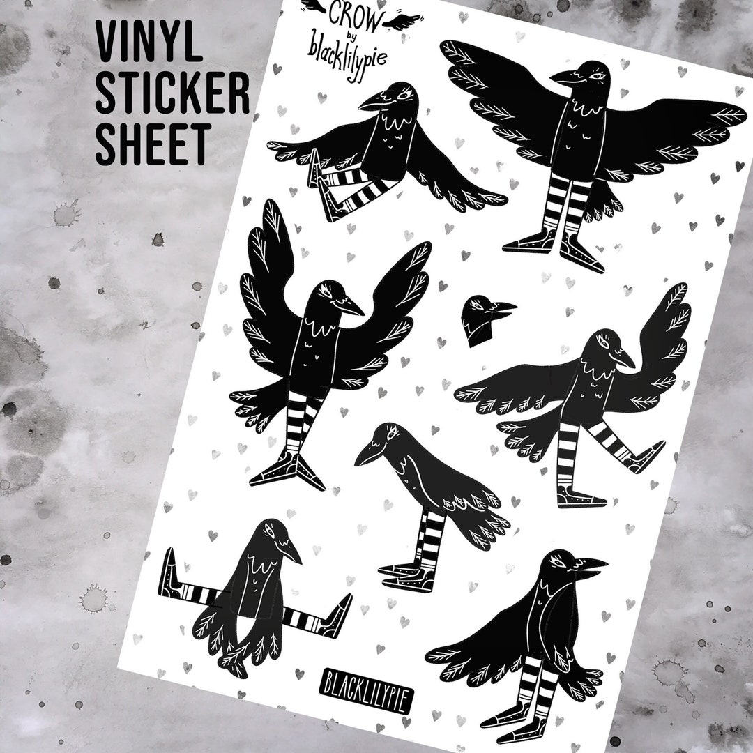 Crow Vinyl Sticker Sheet - Glossy Waterproof Stickers to Decorate ...