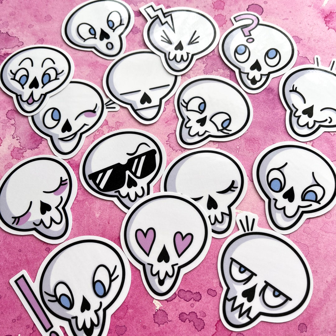 Set of 15 Skull Stickers, Vinyl Waterproof Skull Stickers, Skull Feels ...