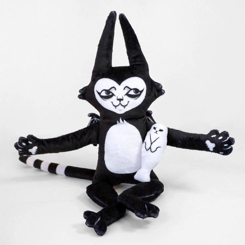 Stuffy Batcat Soft Black And White Monster Cat Plush Doll Etsy