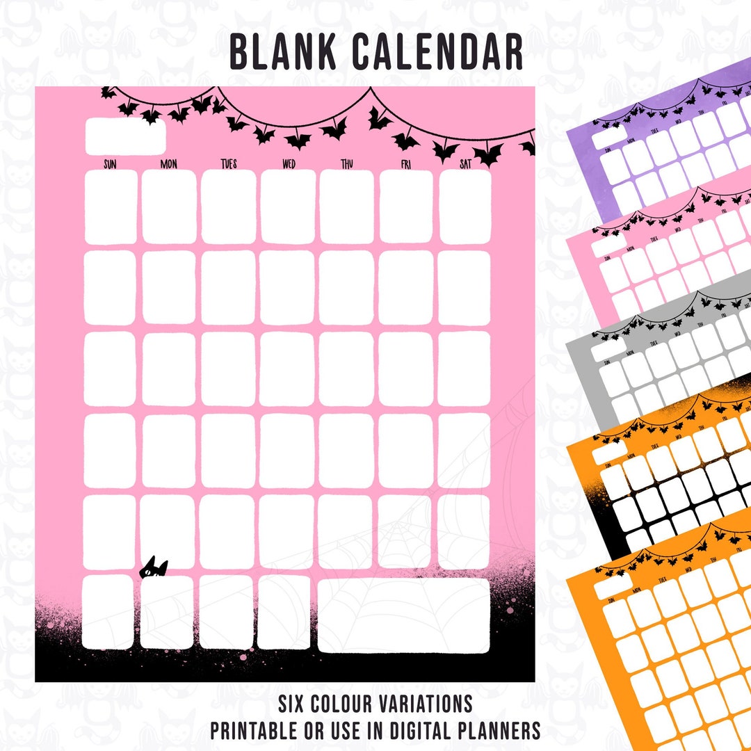 Calendar for Digital Planner or Printable - Halloween Style Blank ...