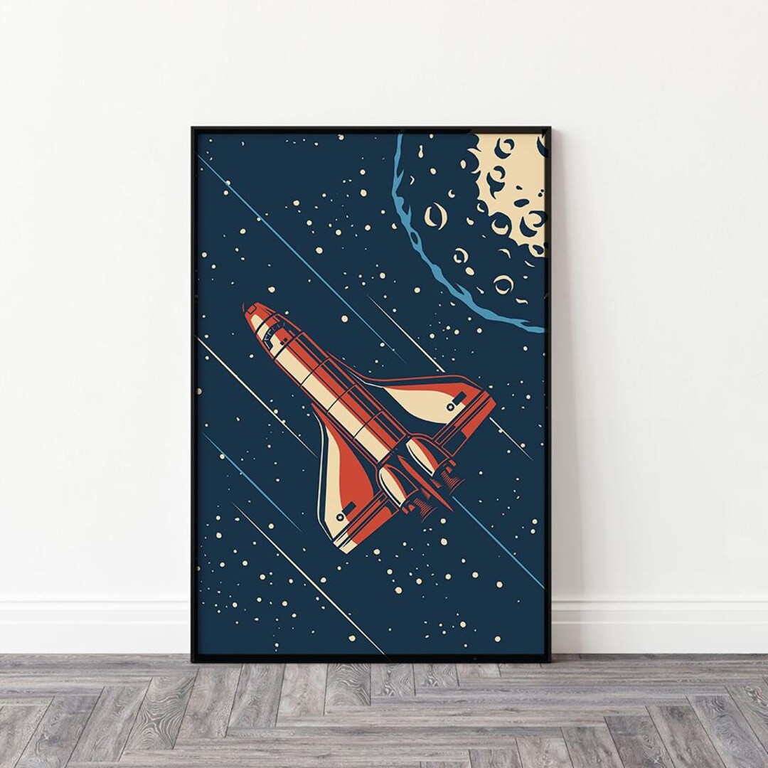 Retro Space Poster, Kids Space Themed Bedroom, Space Wall Art, Retro ...
