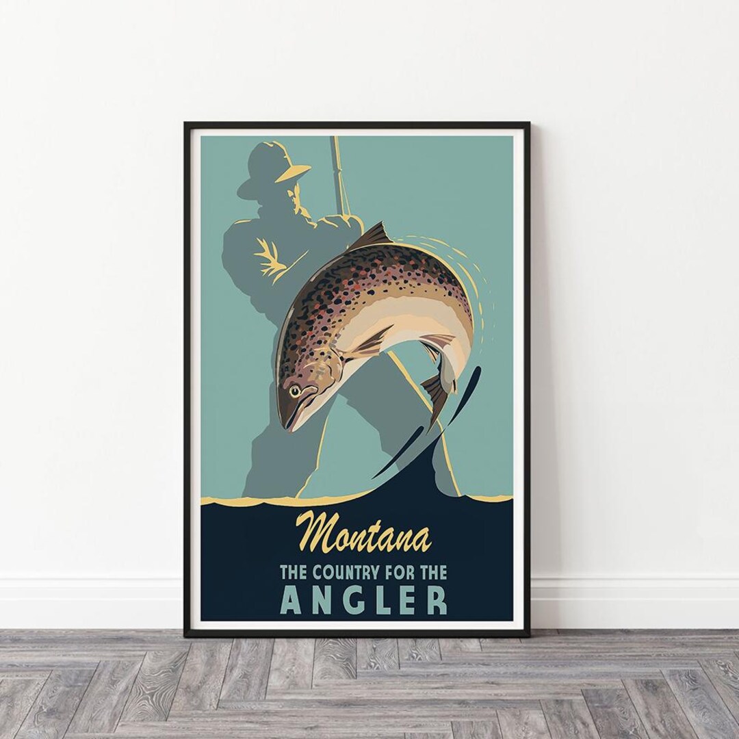 Trout Fly Fishing Print Vintage Poster Art Retro Travel Decor Moody ...