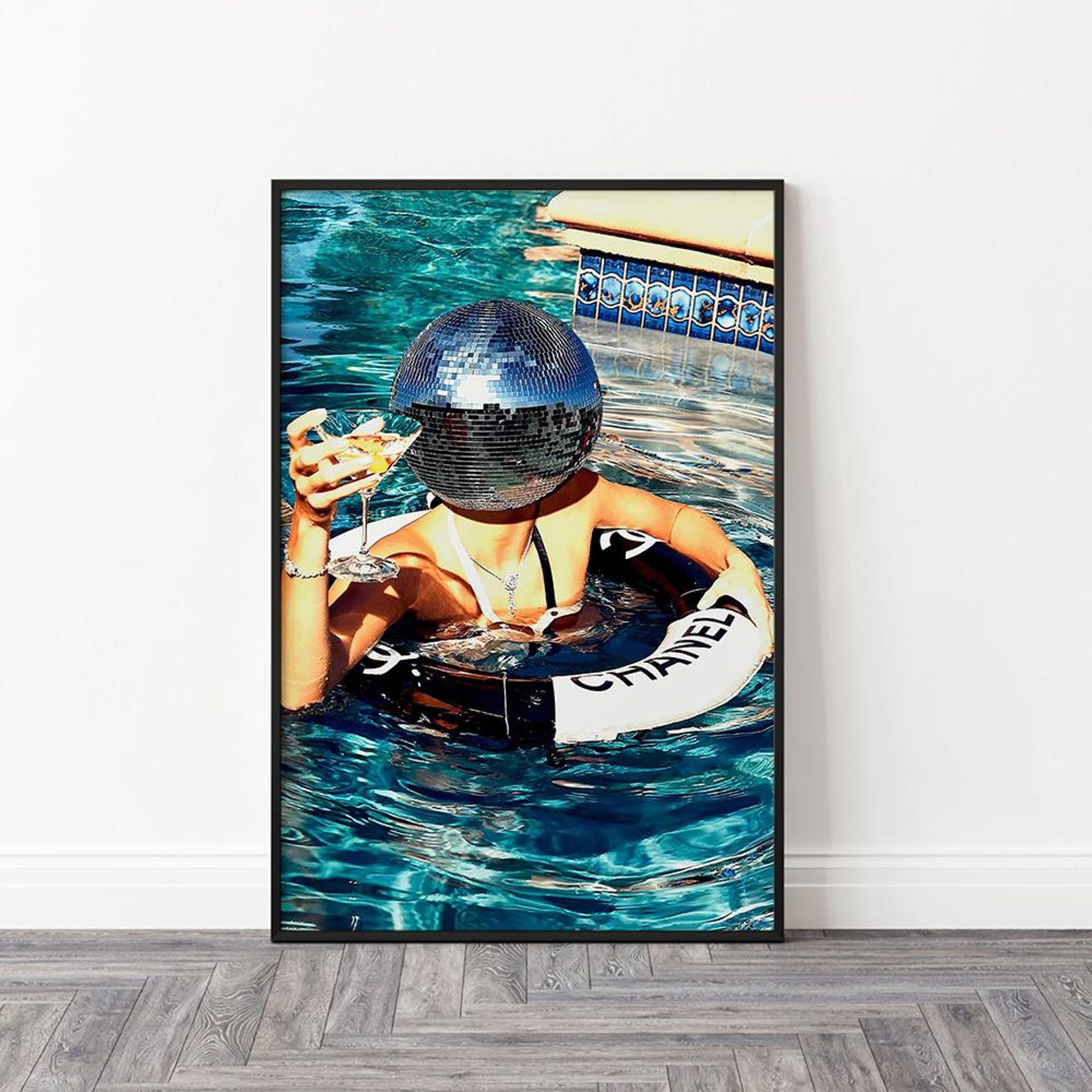 Disco Ball in Swimming Pool Poster, Trendy Wall Art, Martini Poster ...