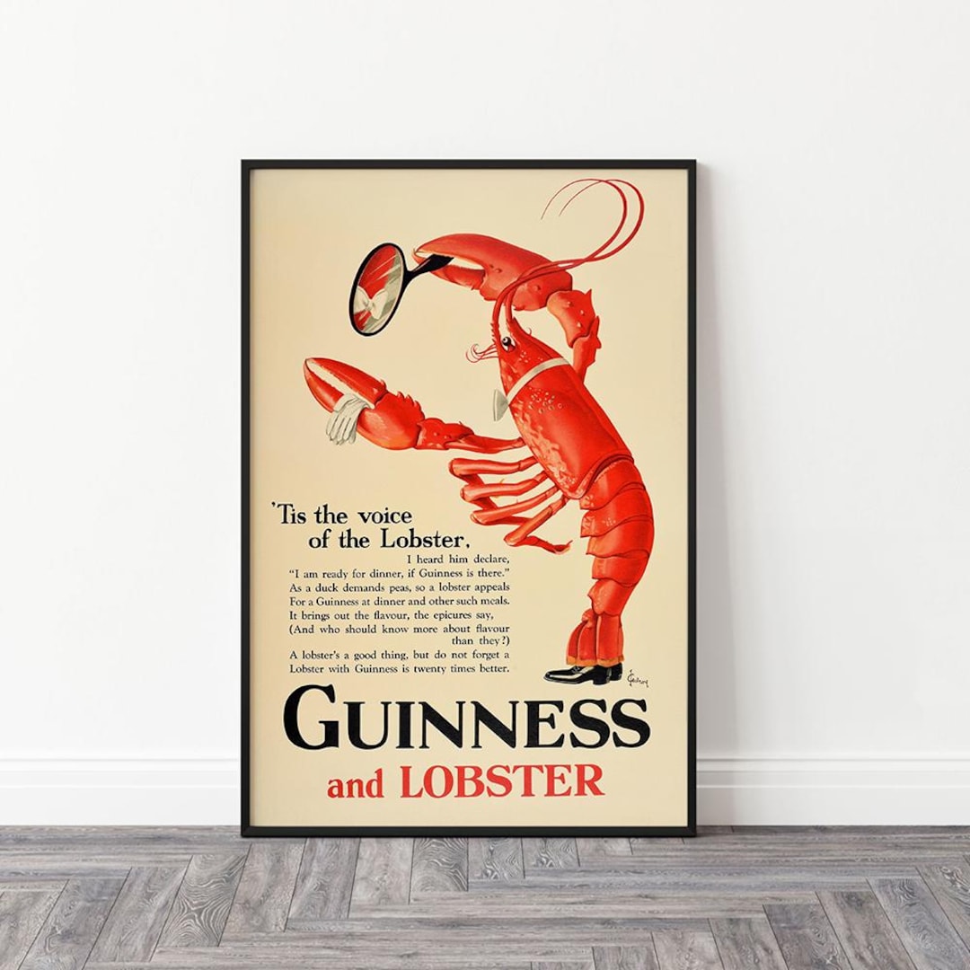 Original Vintage Guinness and Lobster Poster Alice in Wonderland Theme ...