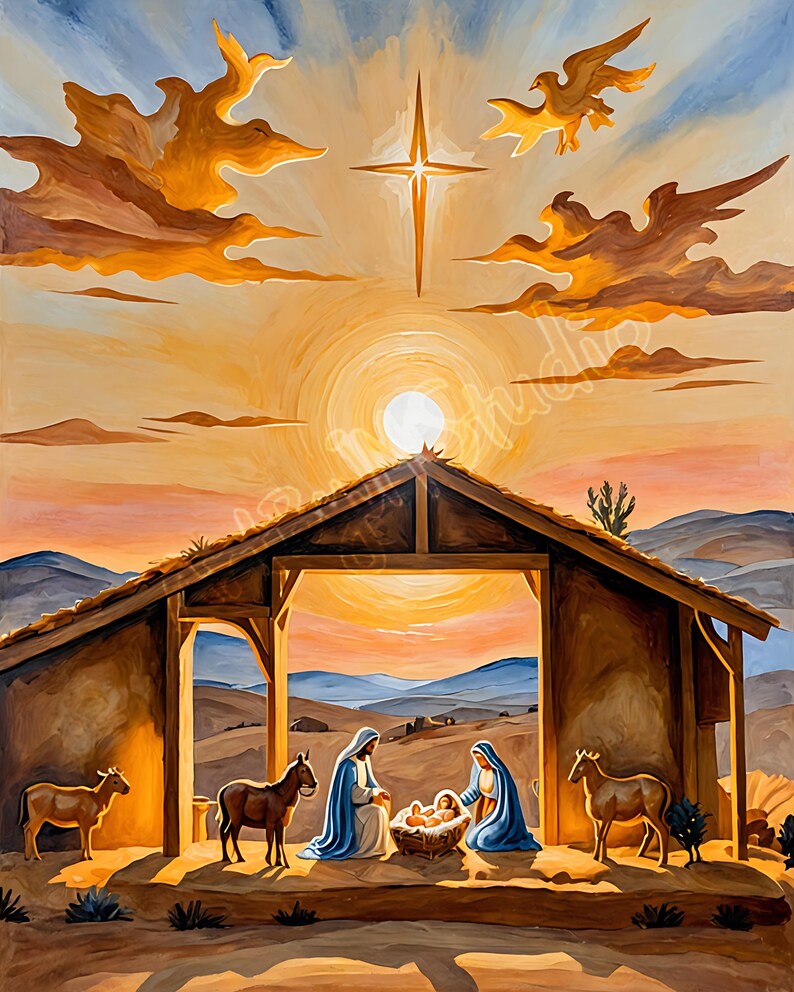 Desert Nativity Print | Holy Family Manger Scene, Christmas Art ...