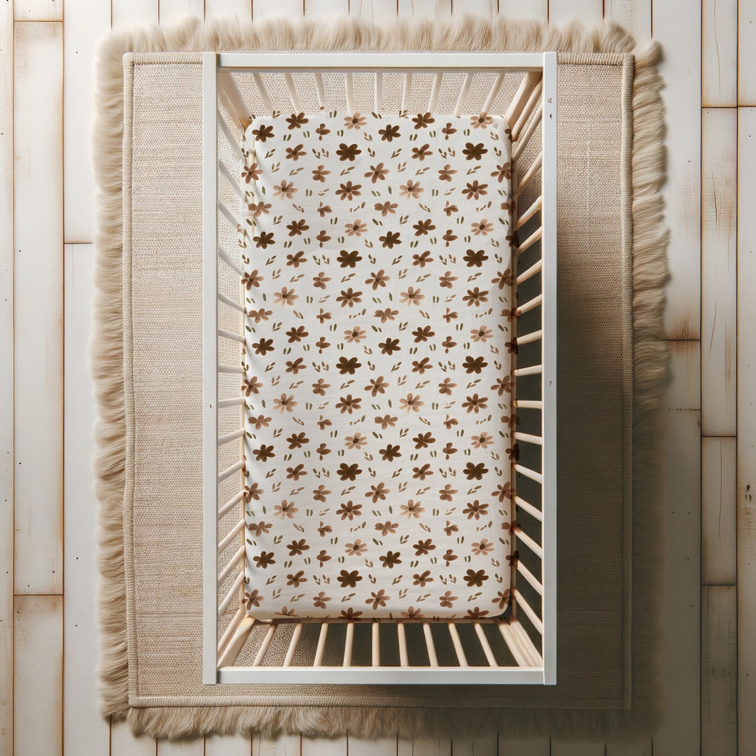 Boho Brown Flowers Fitted Crib Sheet / Baby Bedding / Toddler Mattress ...