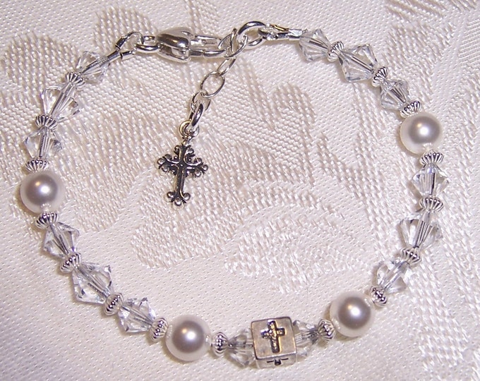 First Holy Communion Bracelet With Swarovski Crystals and Pearls - Etsy