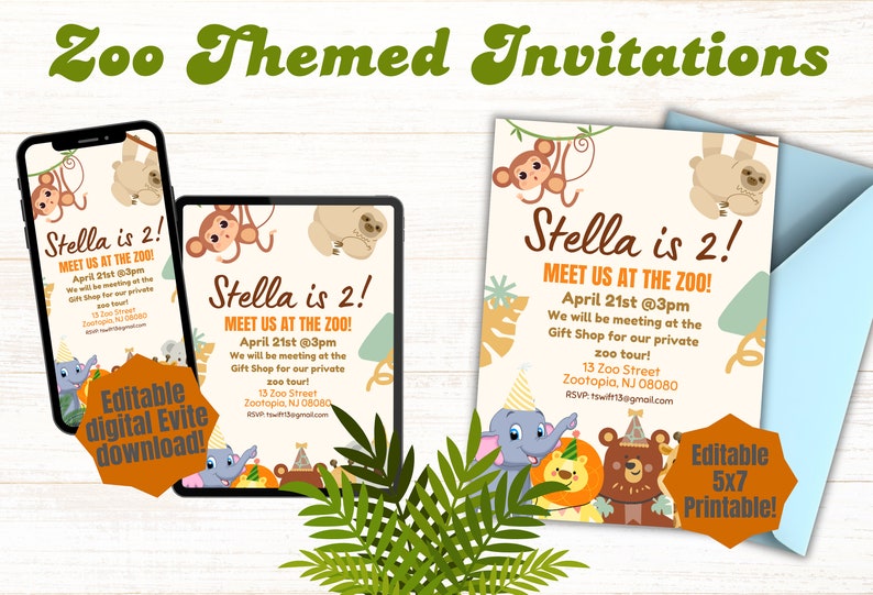Zoo Themed Party Invitations, Birthday Party, Zoo Animal Invitations ...