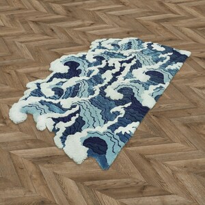 Japanese Wave Rug, Ocean Wave Rug, Japanese Style Rug, Ocean Blue Rug ...